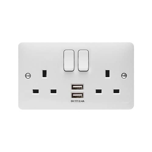 Double Socket White Plastic USB - Finney Electrical