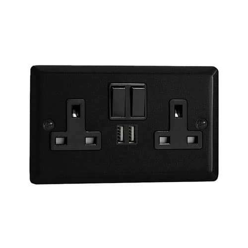 Double Socket Black USB - Finney Electrical
